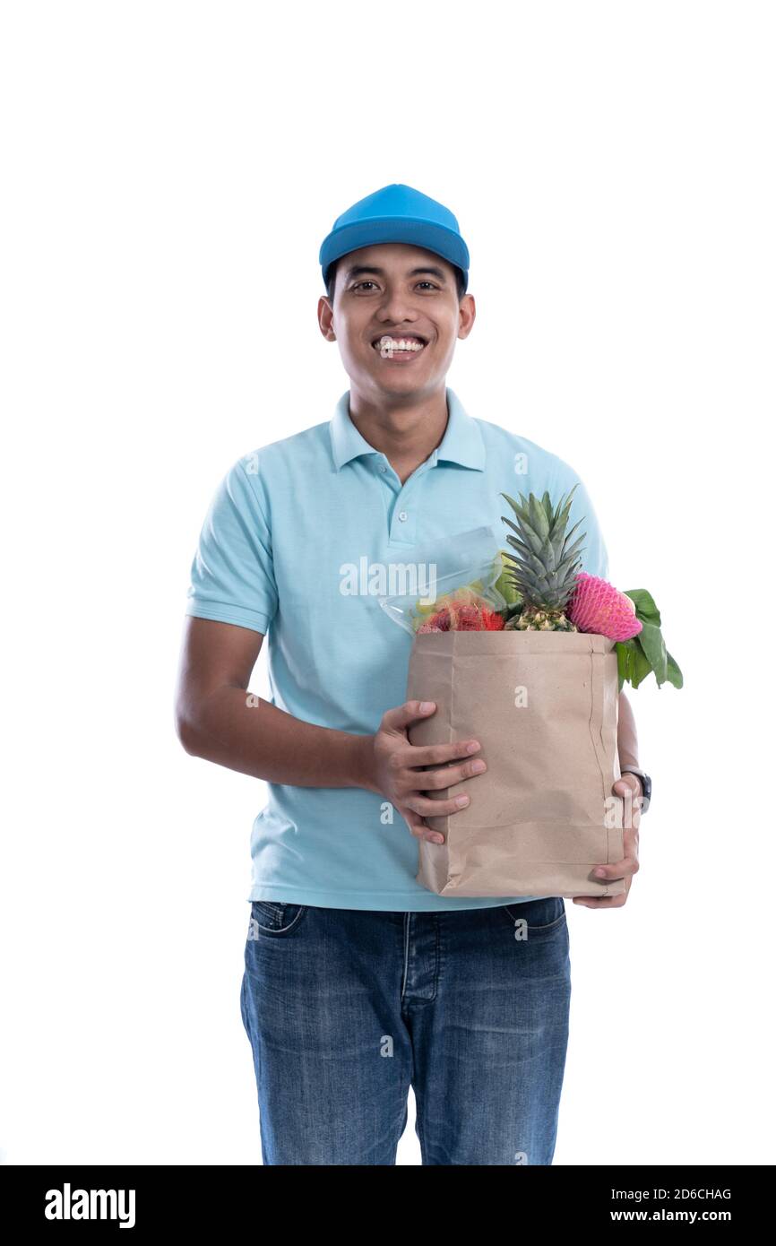 online grocery store. online driver courier carrying groceries ...