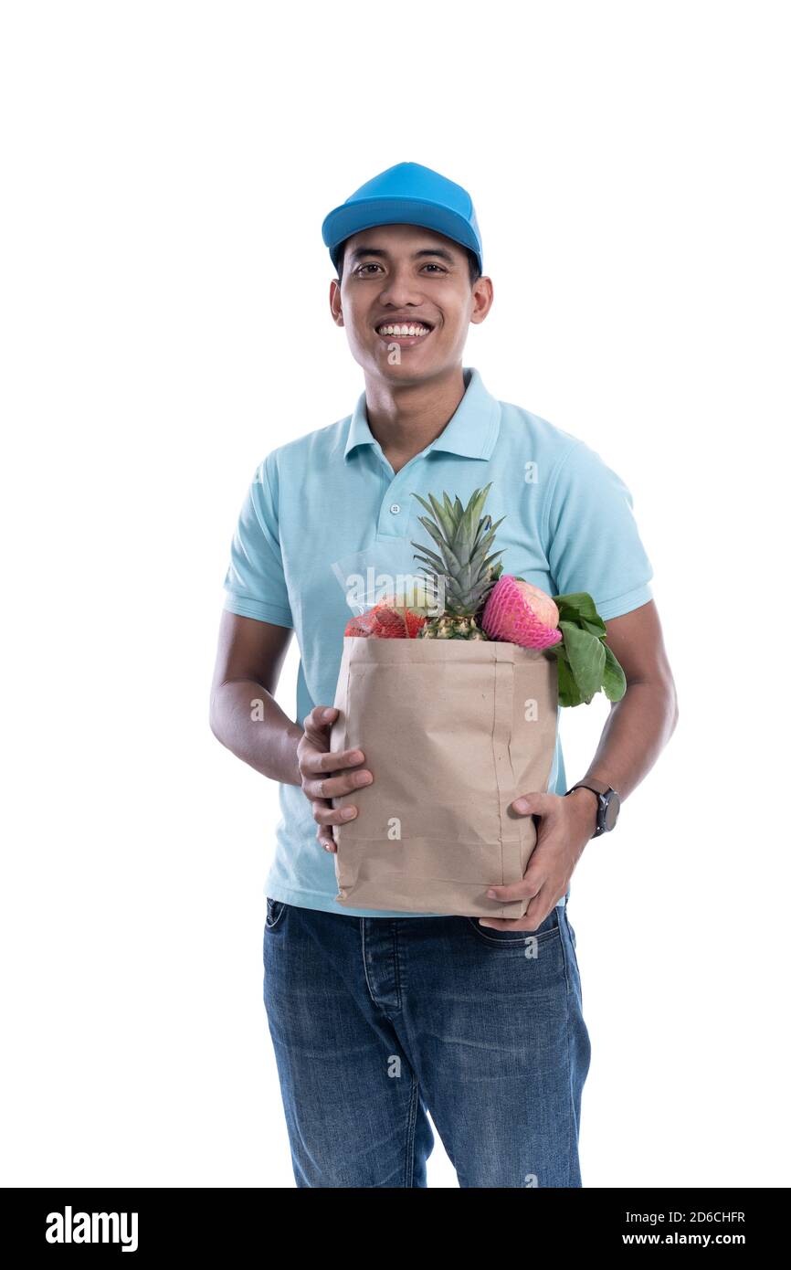 online grocery store. online driver courier carrying groceries ...