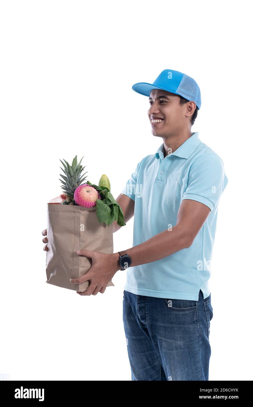 online grocery store. online driver courier carrying groceries ...