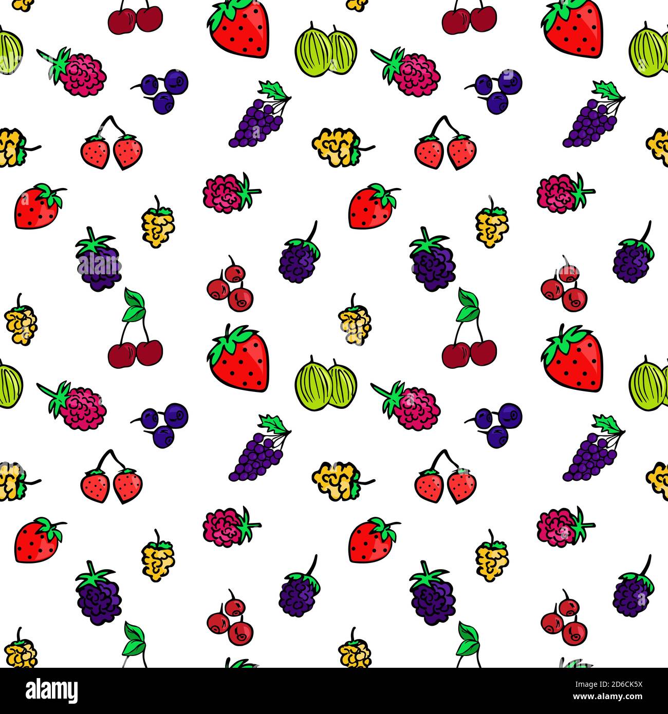 Seamless background with different berries. Bright berry pattern Stock ...