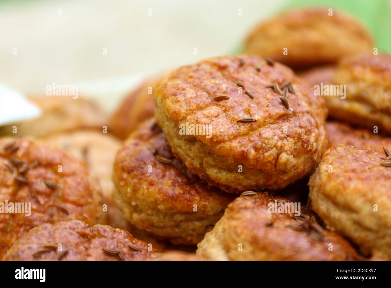 Homemade Pork Rind Biscuits with cumin seeds. Baked to a goldsmith ...