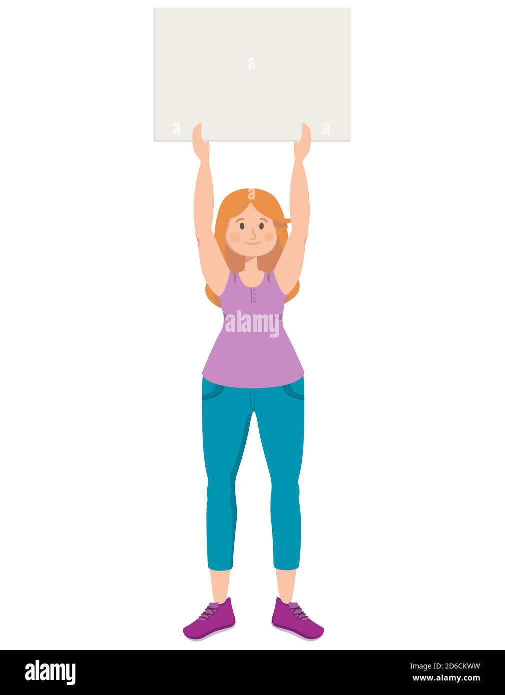 Woman holding blank banner. Female character in cartoon style Stock ...