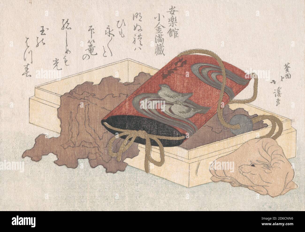 Lacquer Inro with Waterbirds and Ox-shaped Netsuke in a Box From the ...