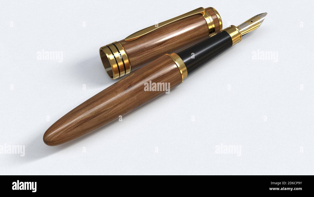 A closeup view of an ornate modern fountain pen and lid crafted with ...
