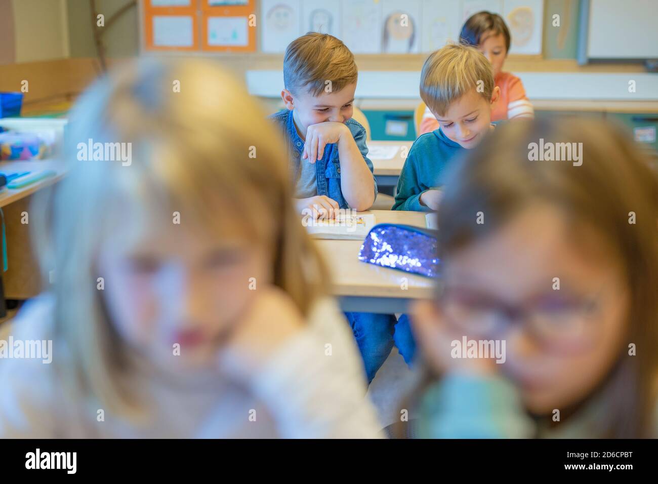 Boys in classroom Stock Photo - Alamy