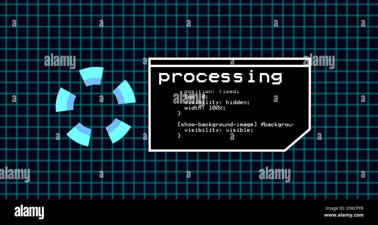 Programing Coding Process On Terminal Control Panel Data Processing Panel With Grid Line Over