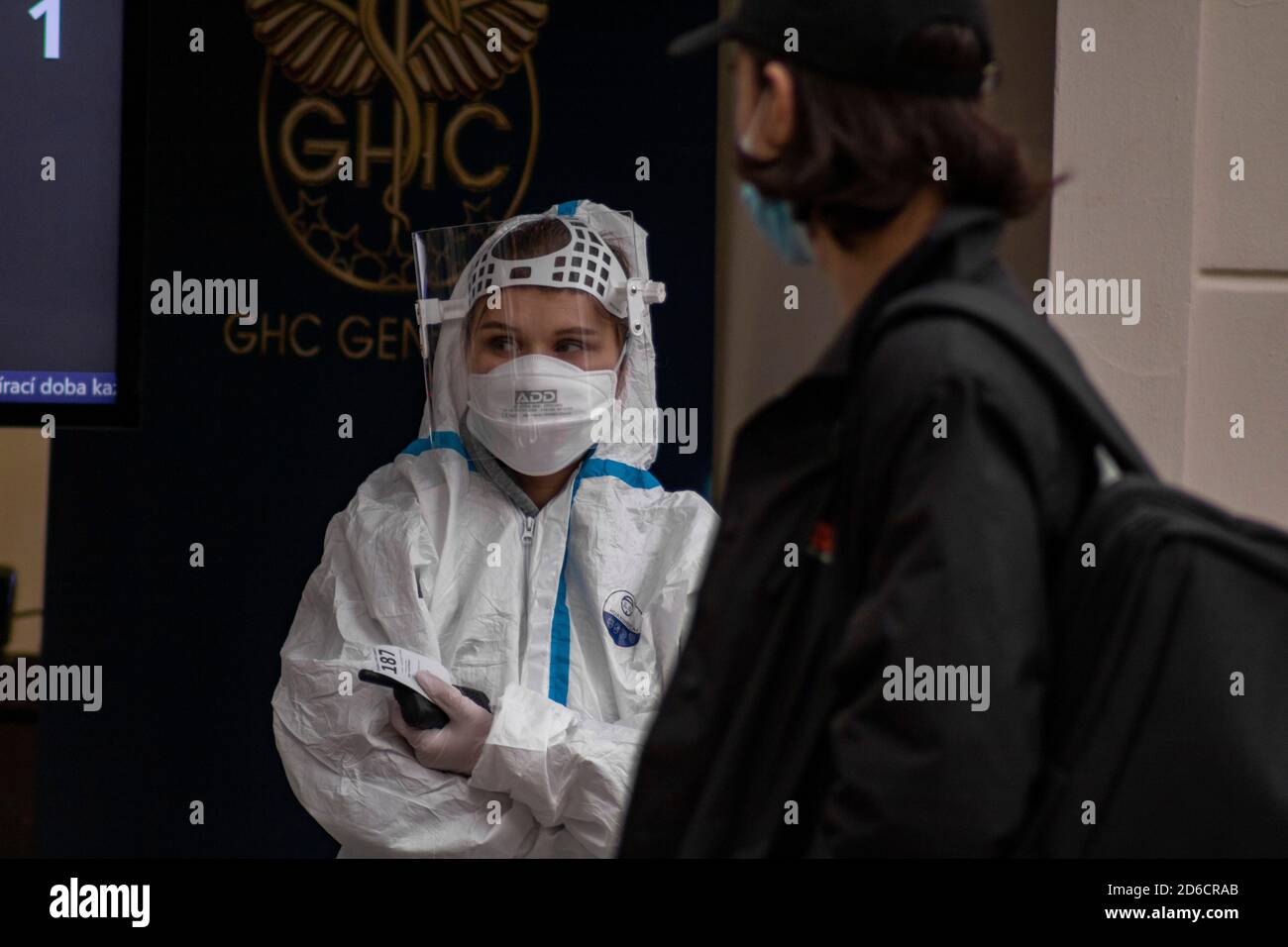 Employee of Covid-19 testing center in Vaclavske namesti, in Prague ...