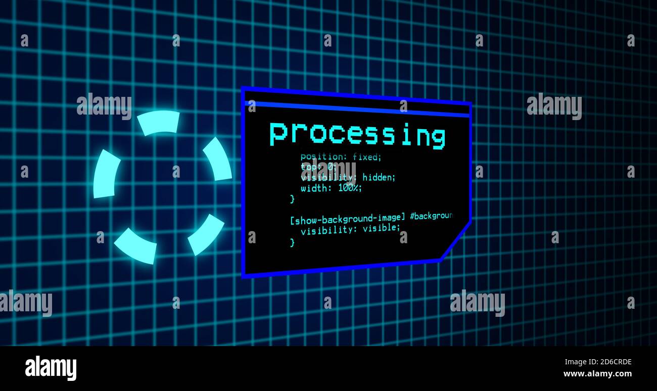 Programing Coding Process On Terminal Control Panel Data Processing Panel With Grid Line Over