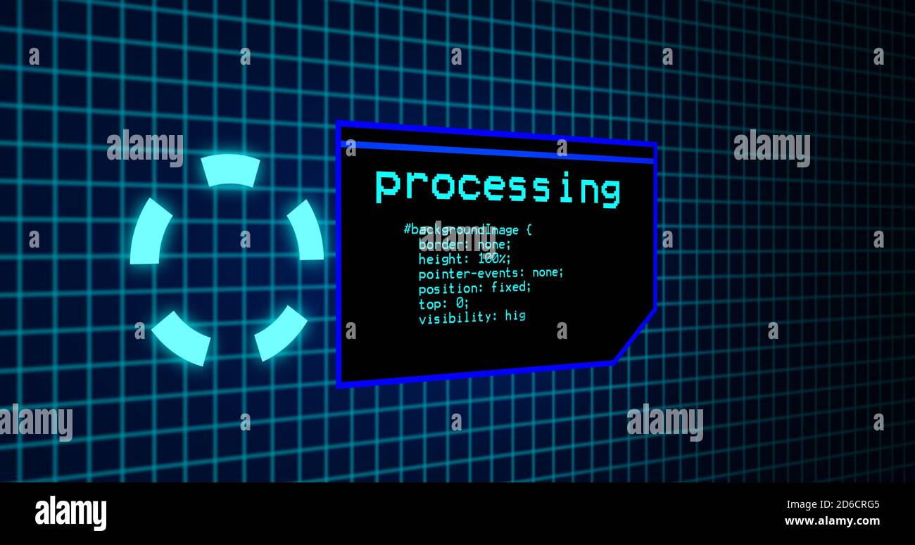 Programing Coding Process On Terminal Control Panel Data Processing Panel With Grid Line Over