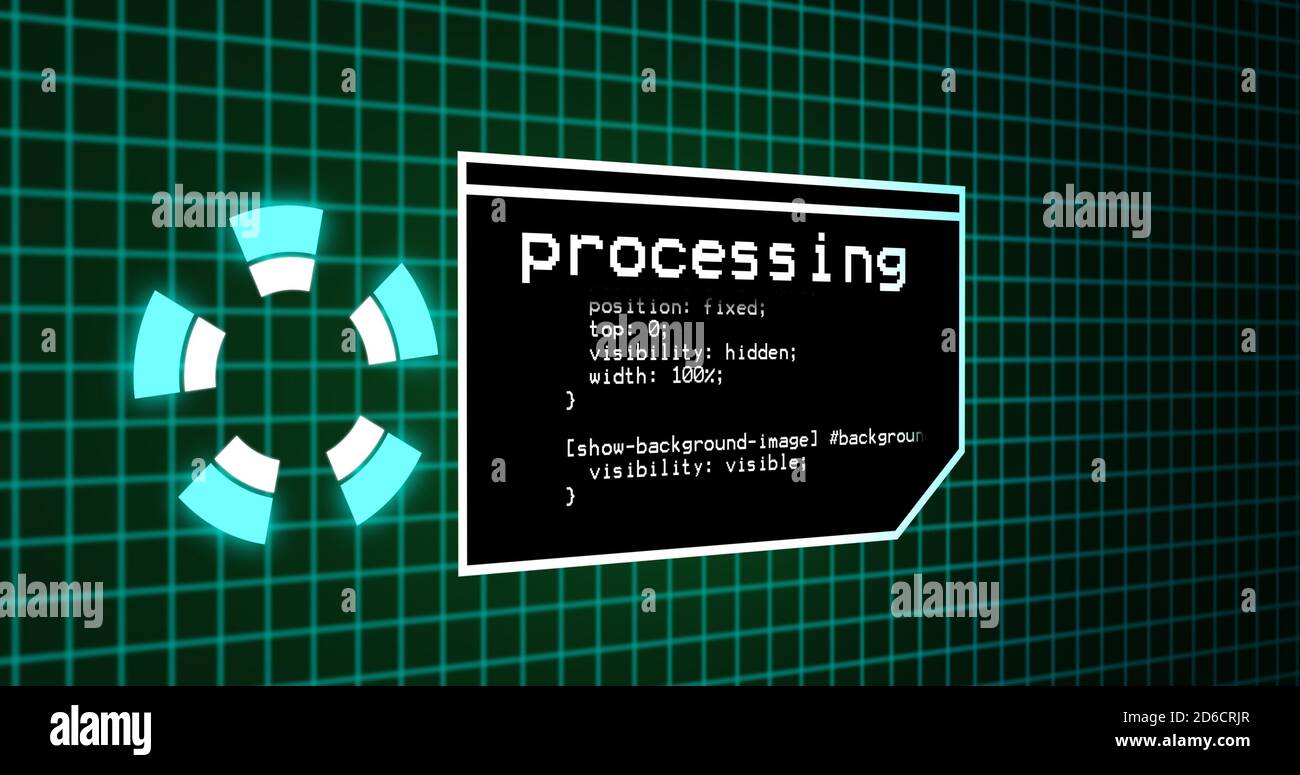 Programing Coding Process On Terminal Control Panel Data Processing Panel With Grid Line Over