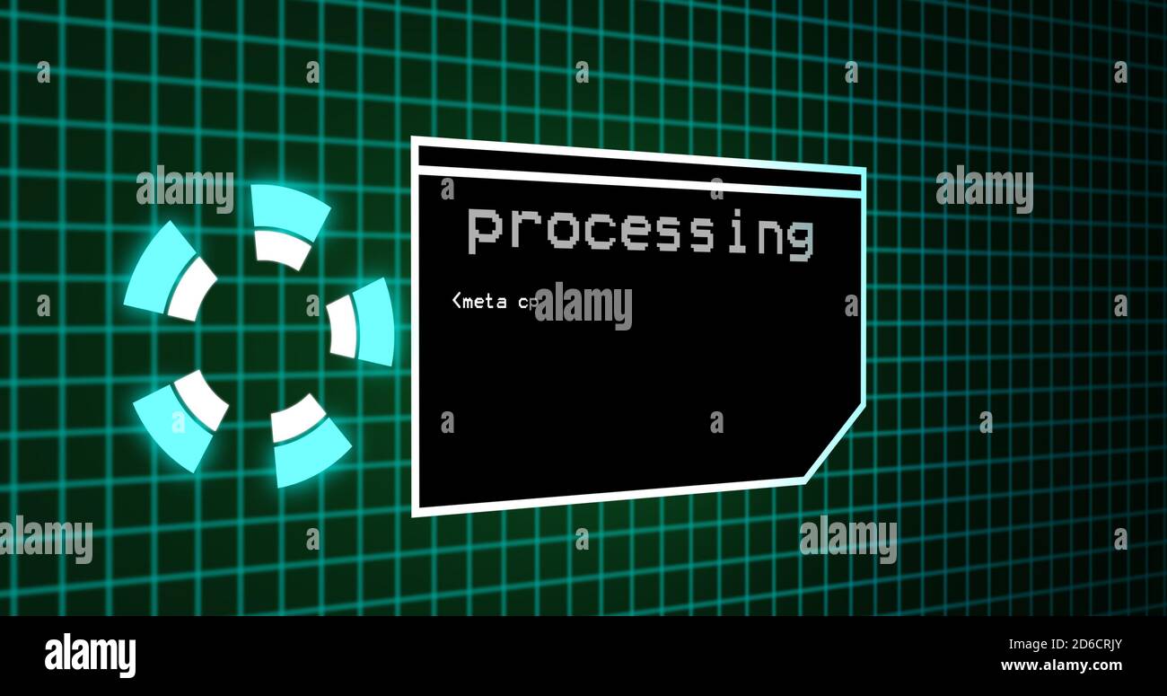 Programing Coding Process On Terminal Control Panel Data Processing Panel With Grid Line Over