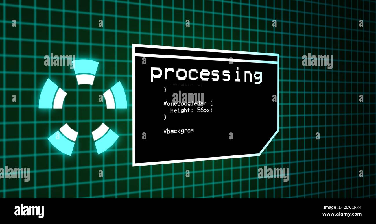Programing Coding Process On Terminal Control Panel Data Processing Panel With Grid Line Over