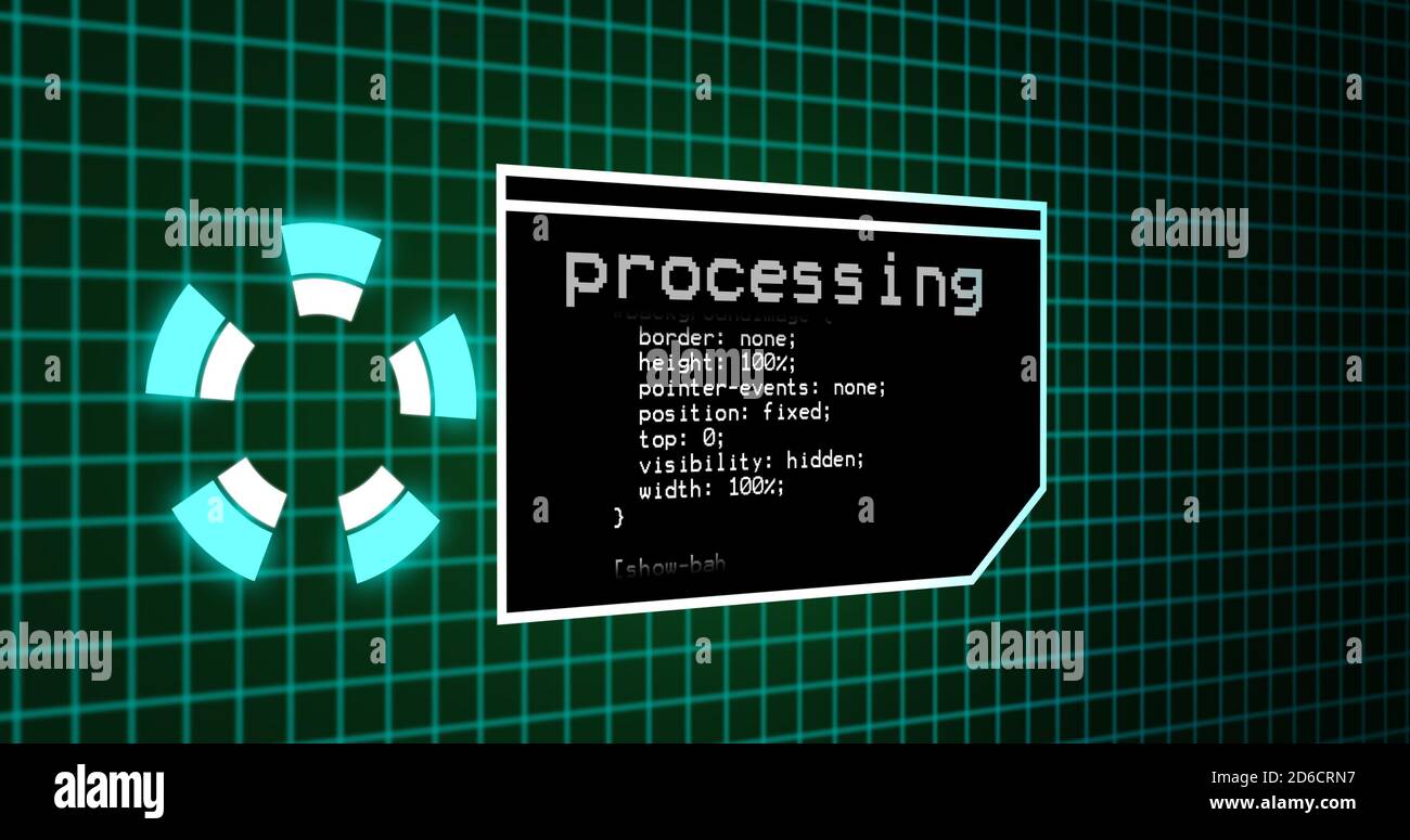 Programing Coding Process On Terminal Control Panel Data Processing Panel With Grid Line Over
