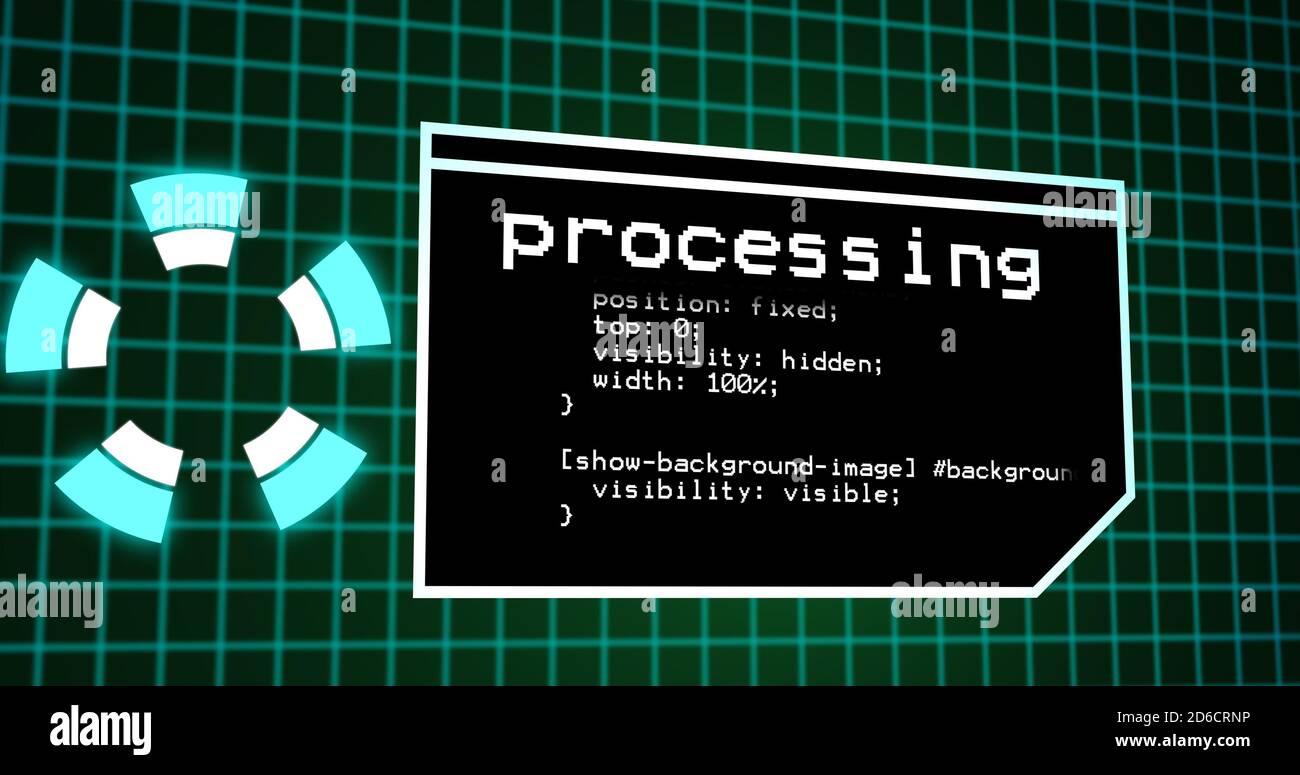 Programing Coding Process On Terminal Control Panel Data Processing Panel With Grid Line Over