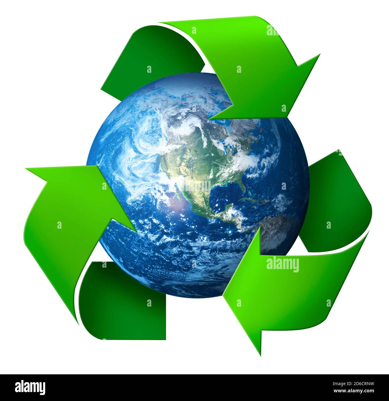 Recycling concept 3d symbol arrows around green planet Earth, isolated ...