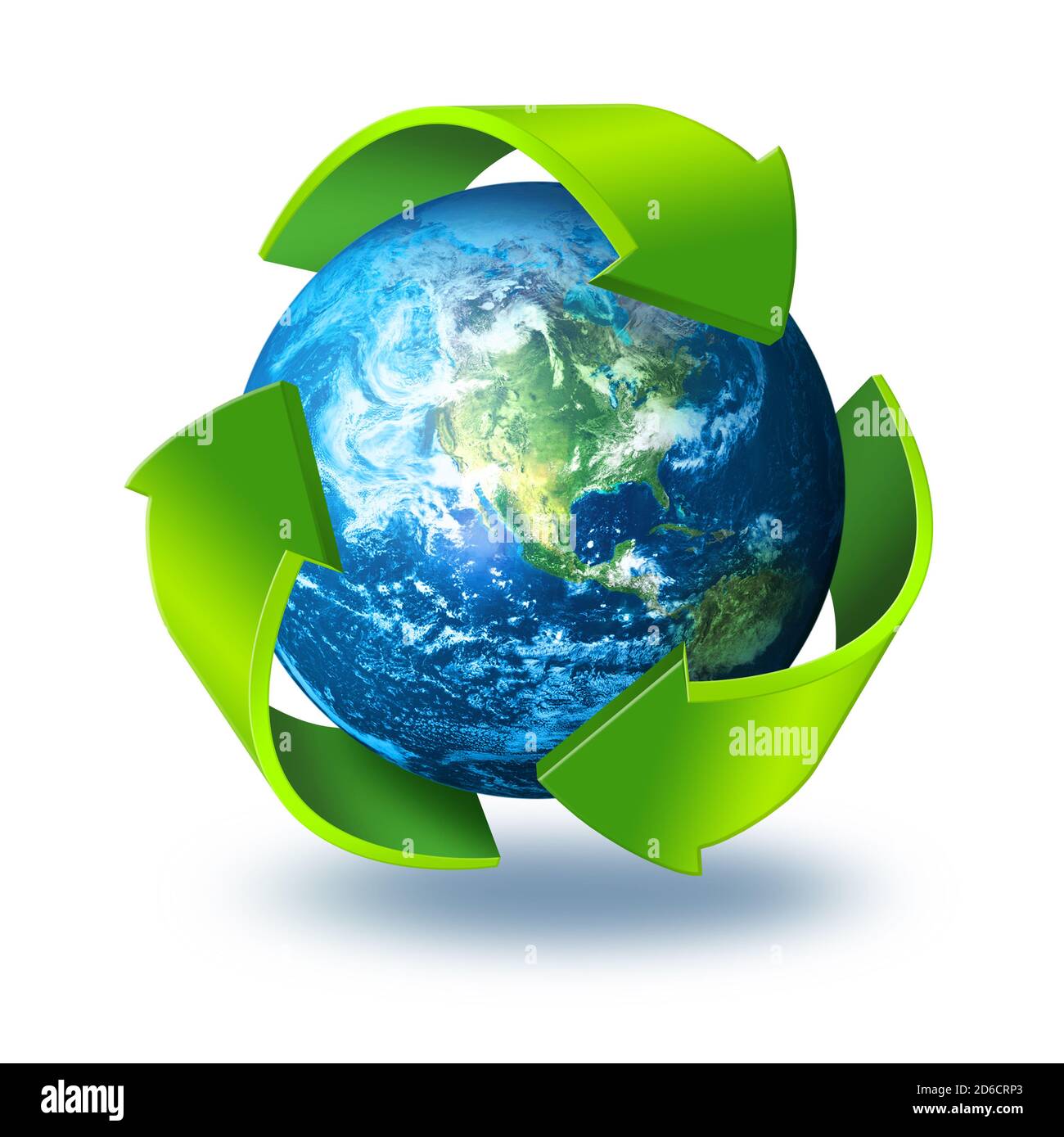 Green arrows symbol around blue planet Earth, recycling concept 3d ...