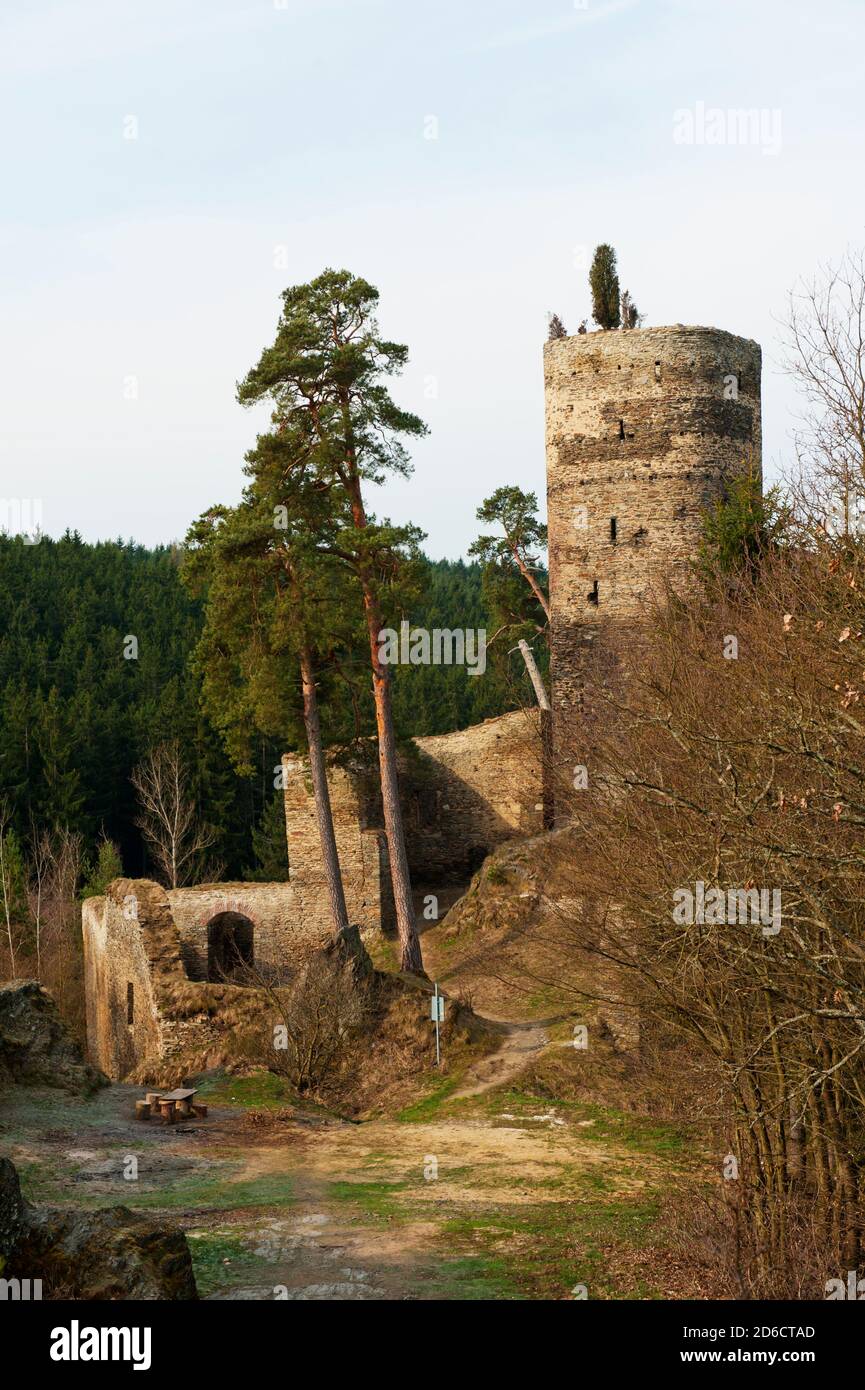 Beautiful medieval Czech castle Gutstejn located on the rock above the ...