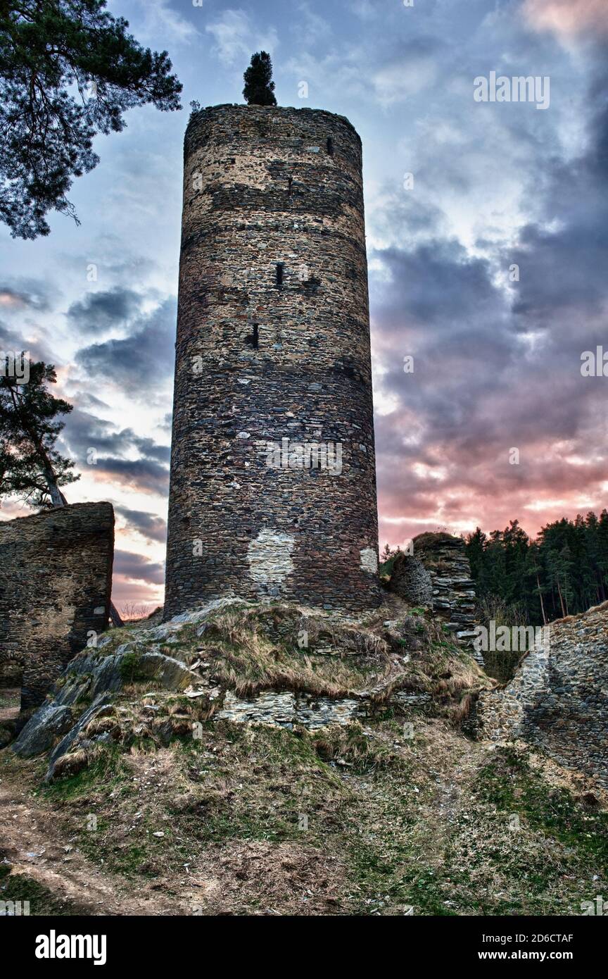 Beautiful medieval Czech castle Gutstejn located on the rock above the ...