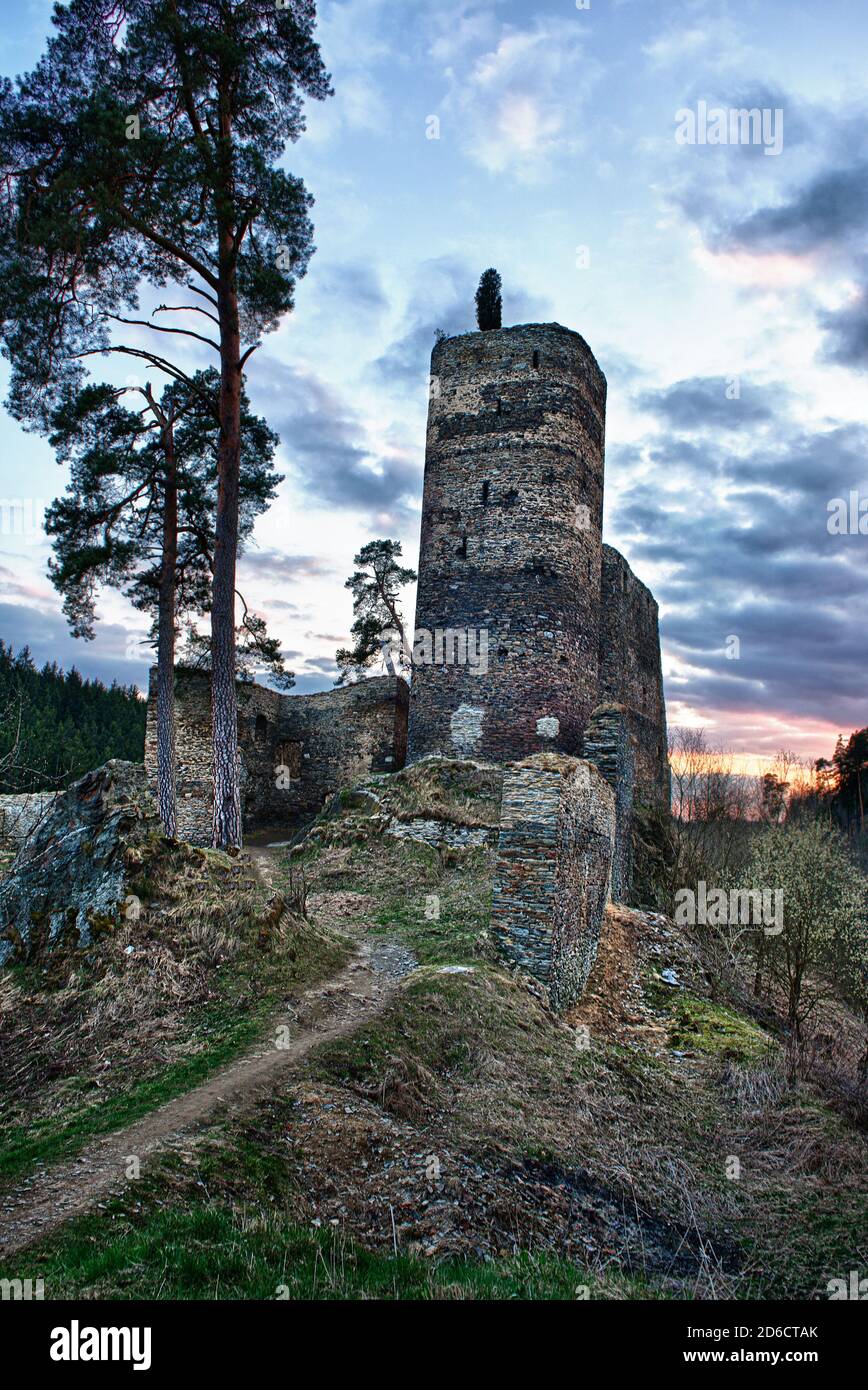 Beautiful medieval Czech castle Gutstejn located on the rock above the ...