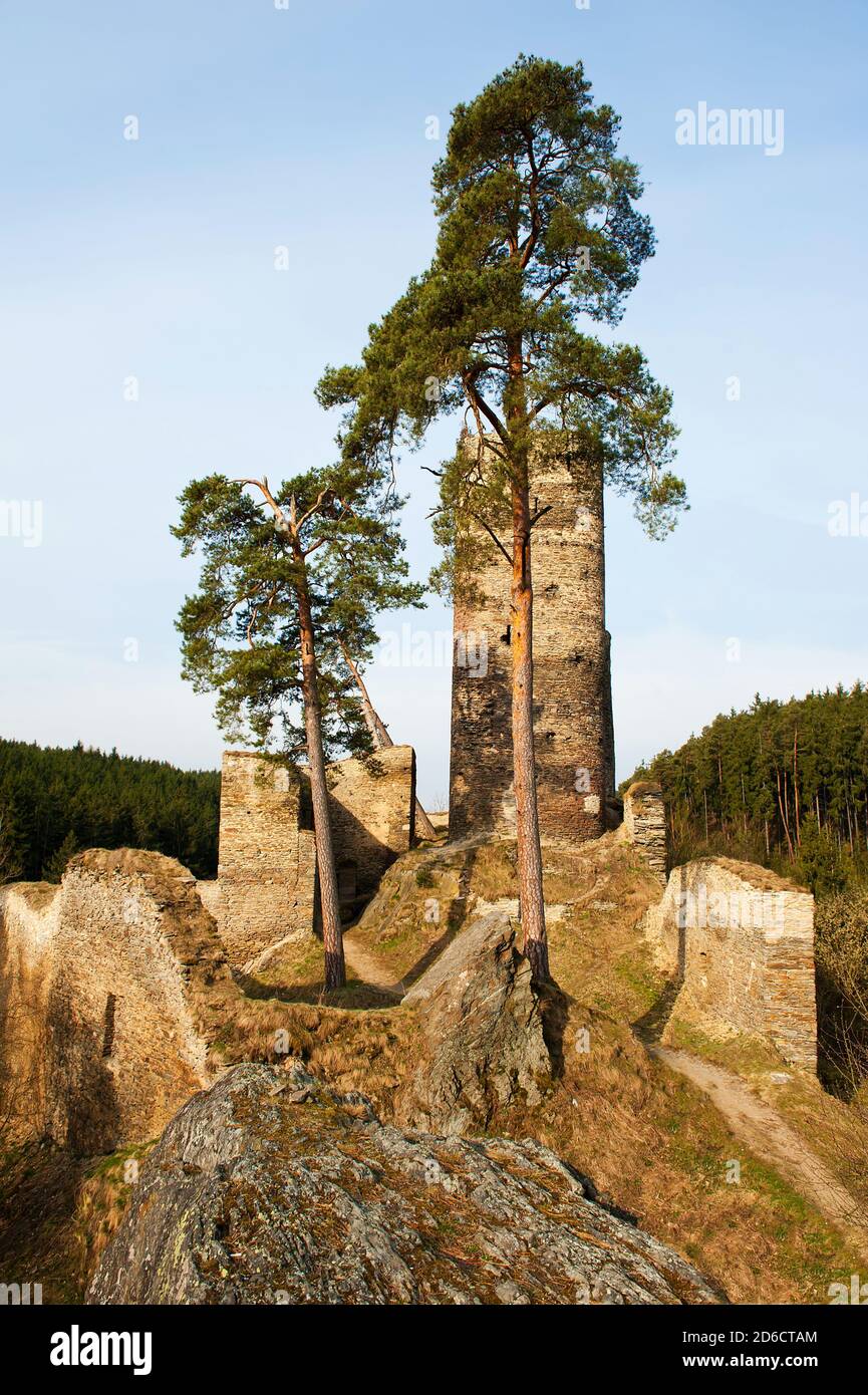 Beautiful medieval Czech castle Gutstejn located on the rock above the ...