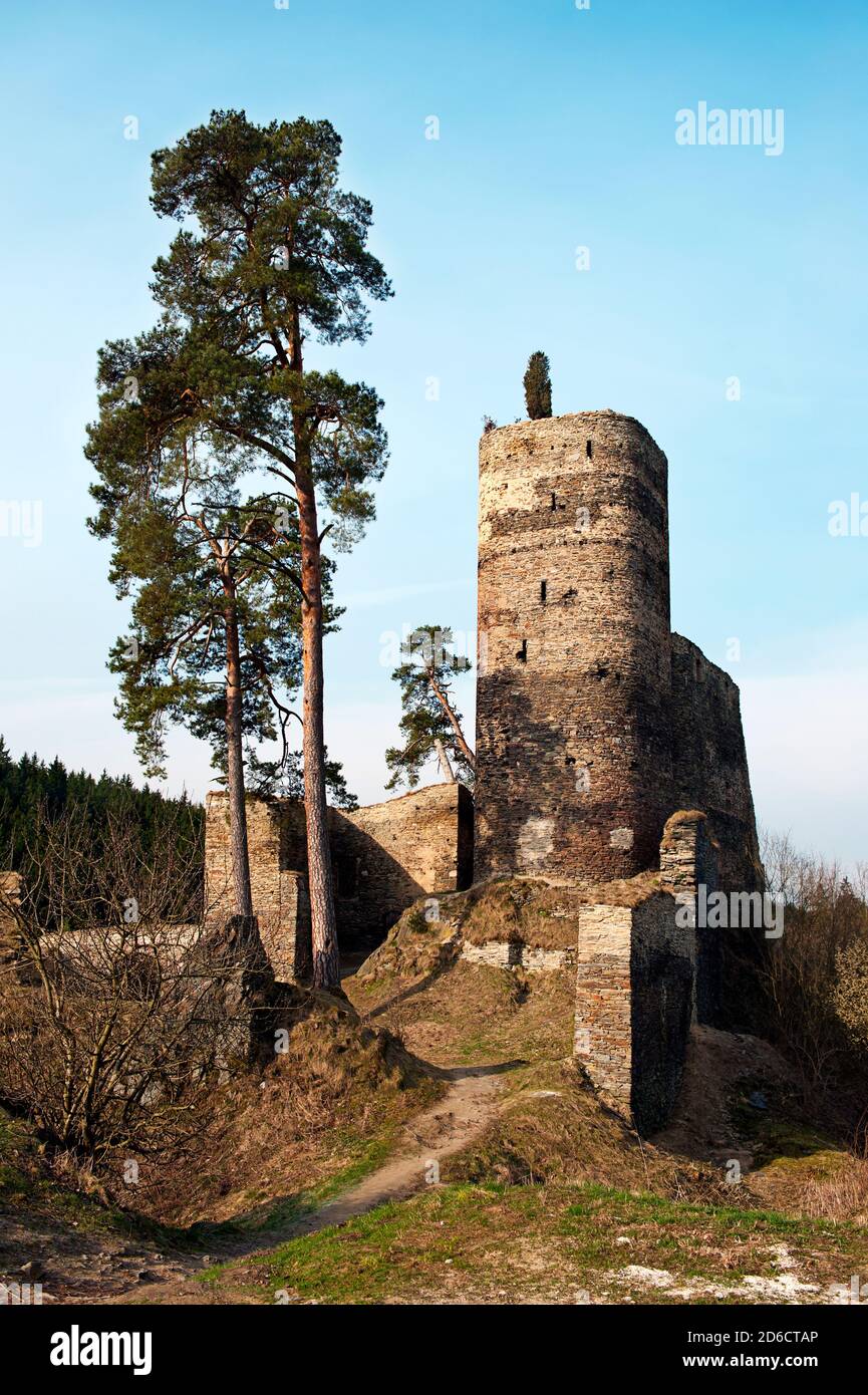 Beautiful medieval Czech castle Gutstejn located on the rock above the ...