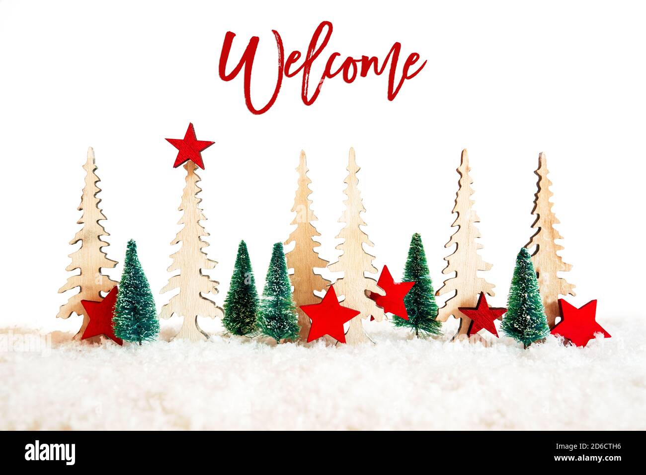Christmas Tree, Snow, Red Star, Text Welcome Stock Photo - Alamy