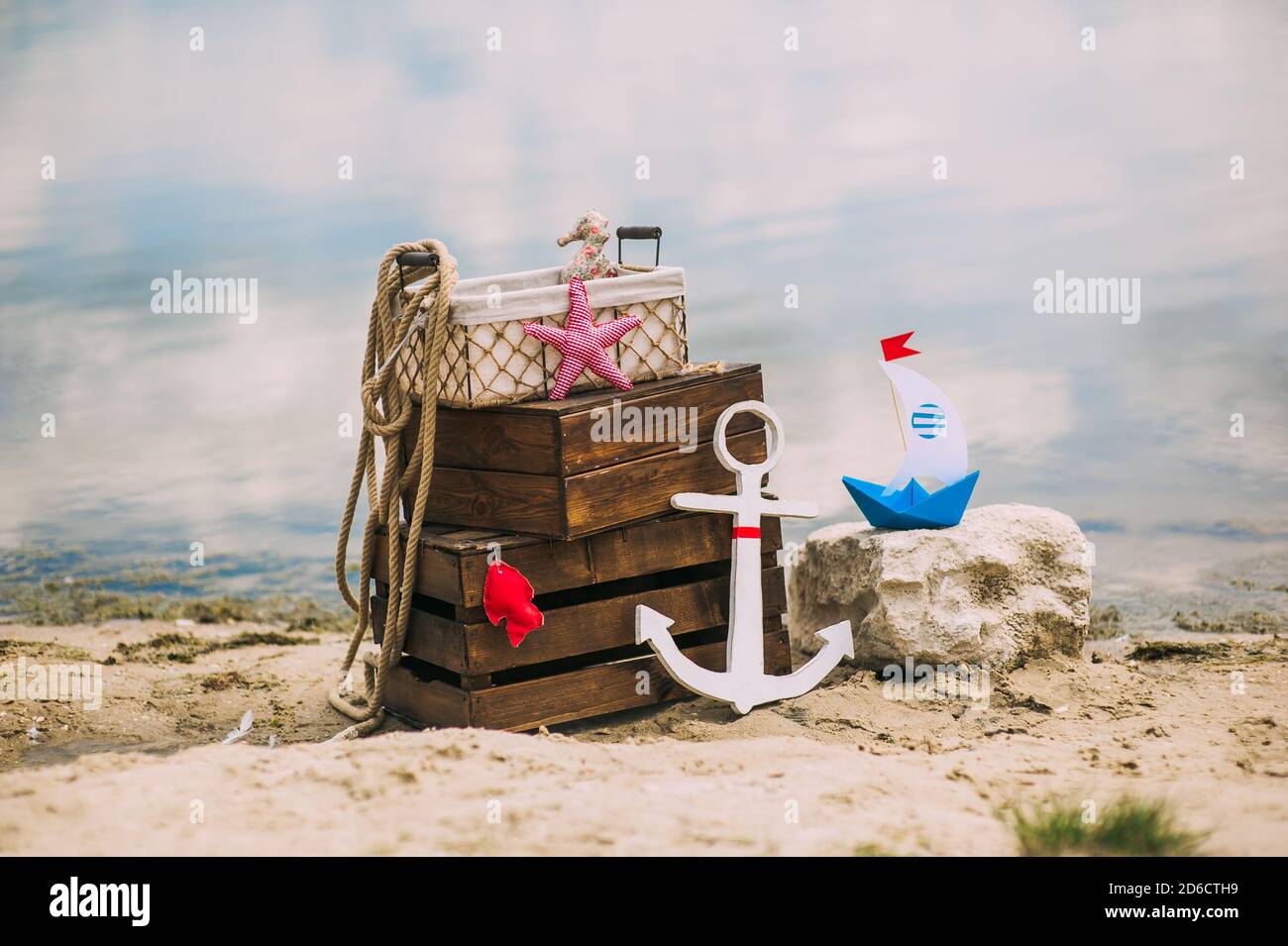 Scenery and details in a nautical style for photo shoots on the sandy ...