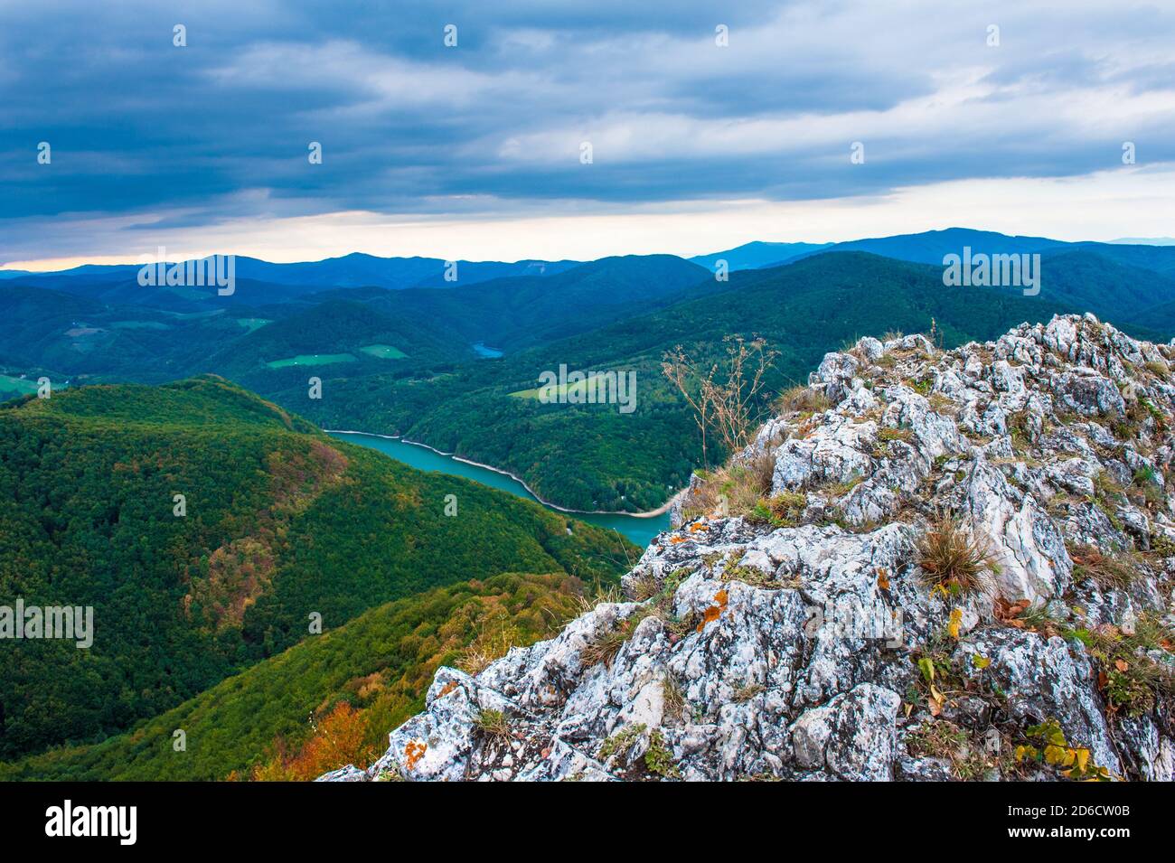 Beautiful Slovakian panoramic landscape with a rock and river down in ...