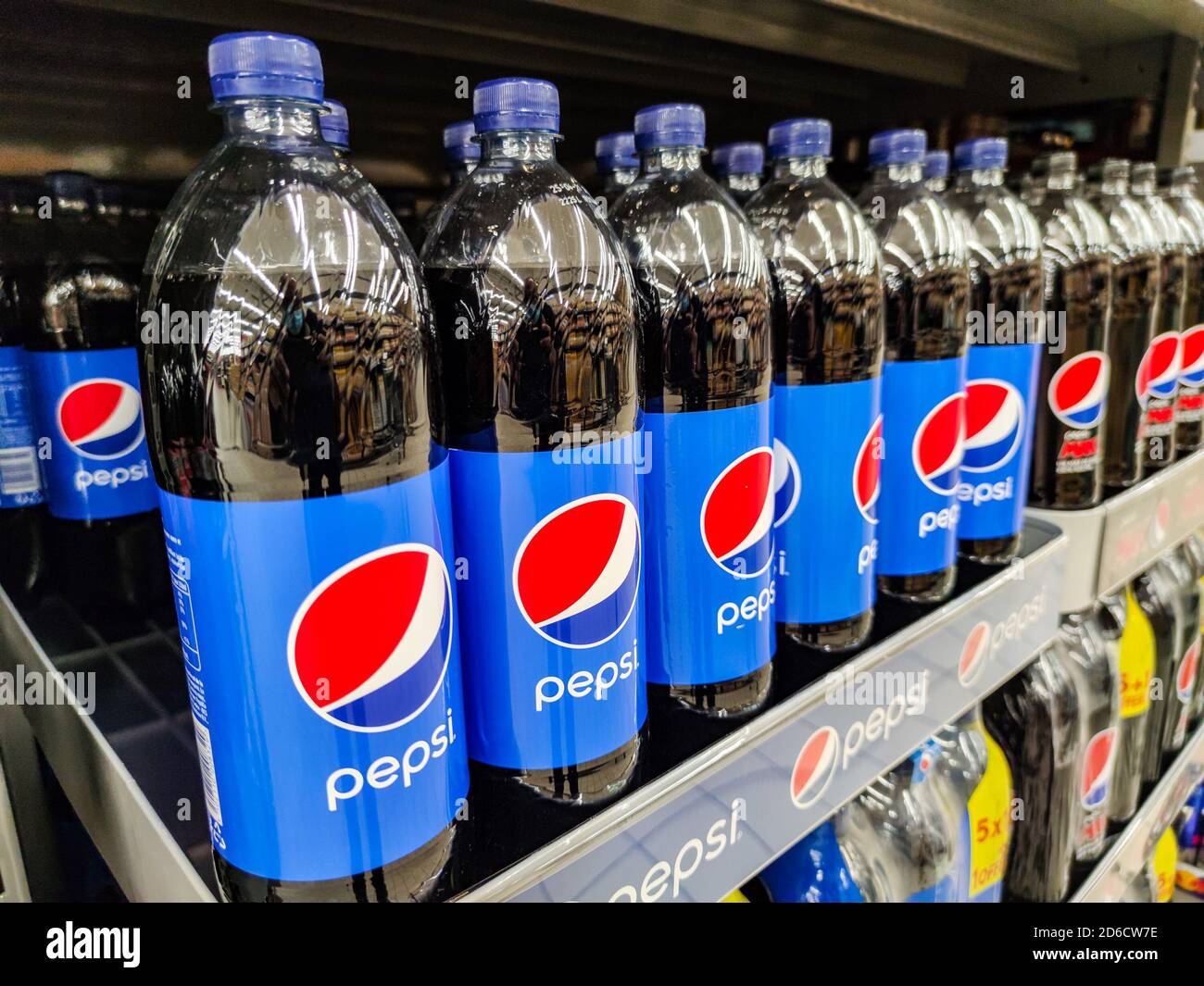 Puilboreau, France - October 14, 2020:Row of PEPSI cola soft drink ...