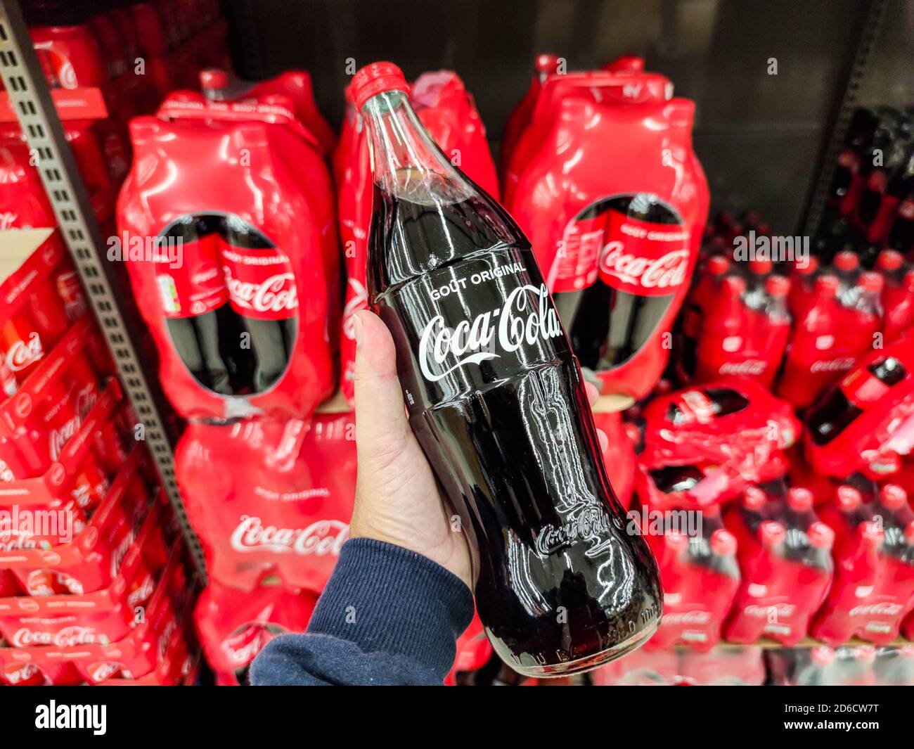 Puilboreau, France - October 14, 2020:Closeup of Man hand buying ...