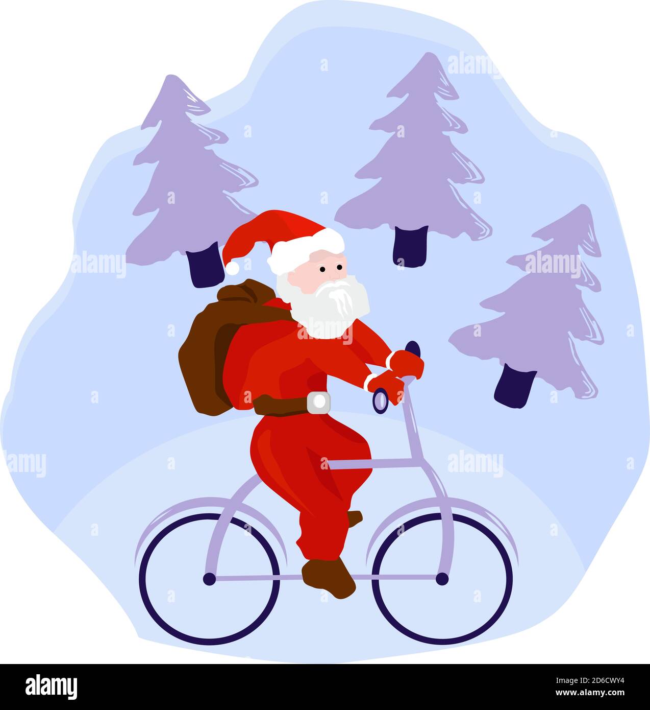 Flat style Christmas illustration. Santa Claus on bicycle. Holiday ...
