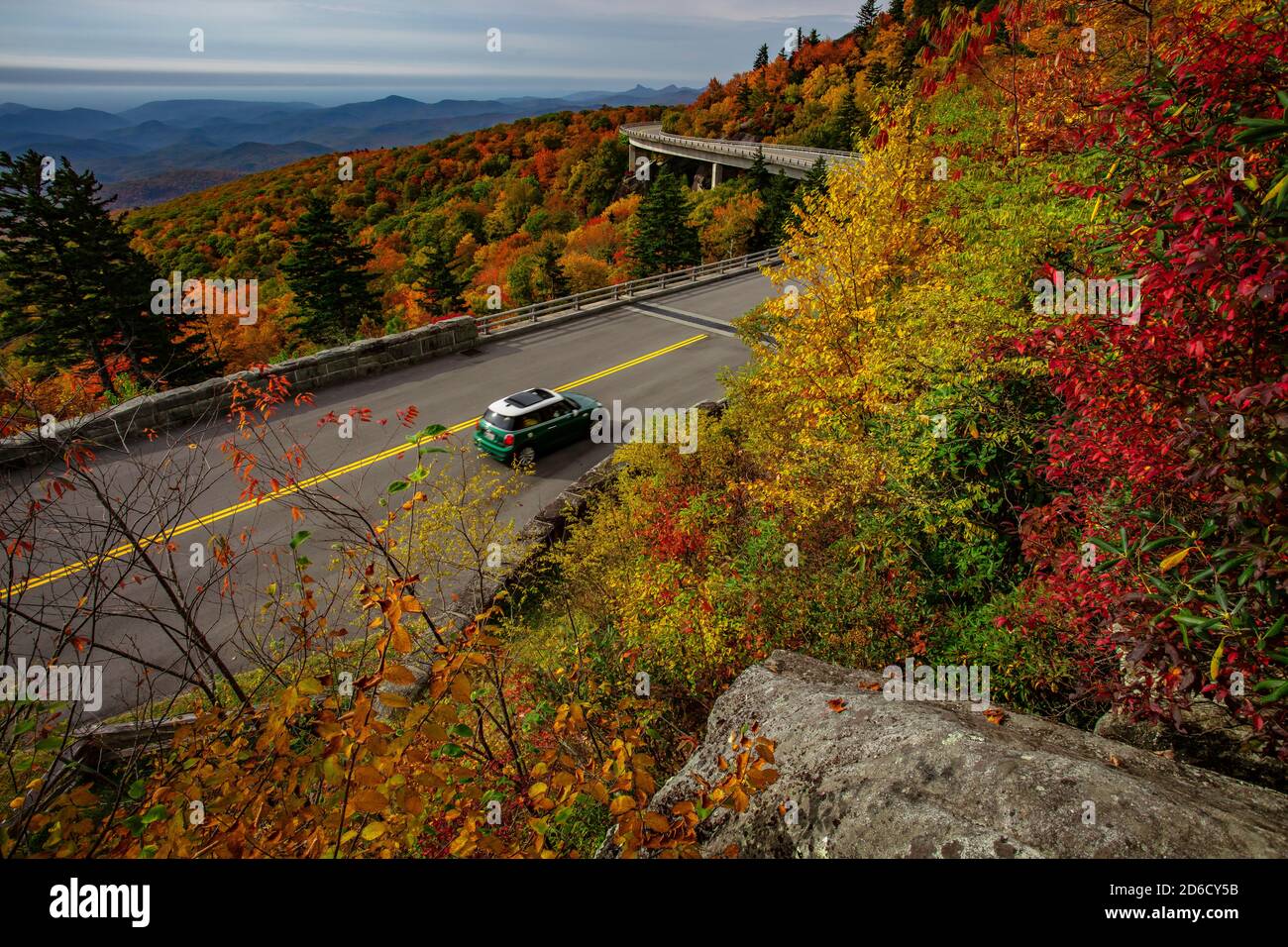 Tourists seeing the changing colors along the Linn Cove Viaduct section ...