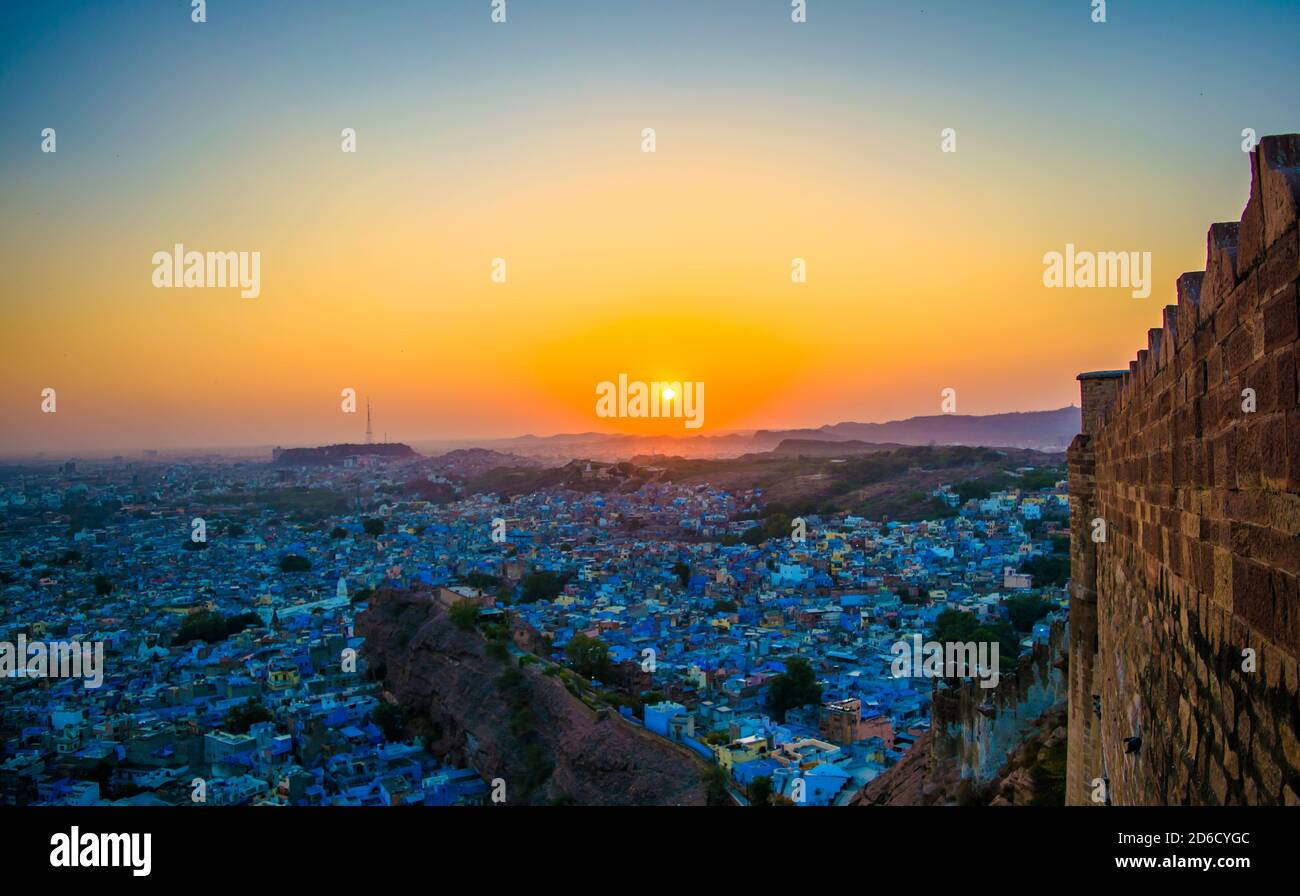 Sunset at Jodhpur city aerial view from top of Mehrangarh or Mehran ...
