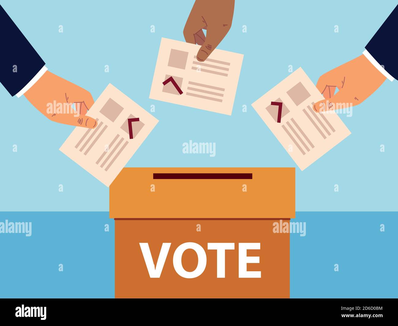election day, hands with vote ballots and box vector illustration Stock ...