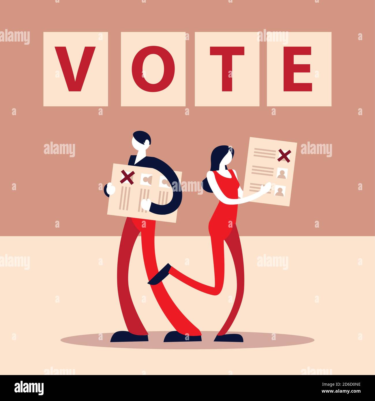 election day, man and owman with voting ballot democracy vector ...