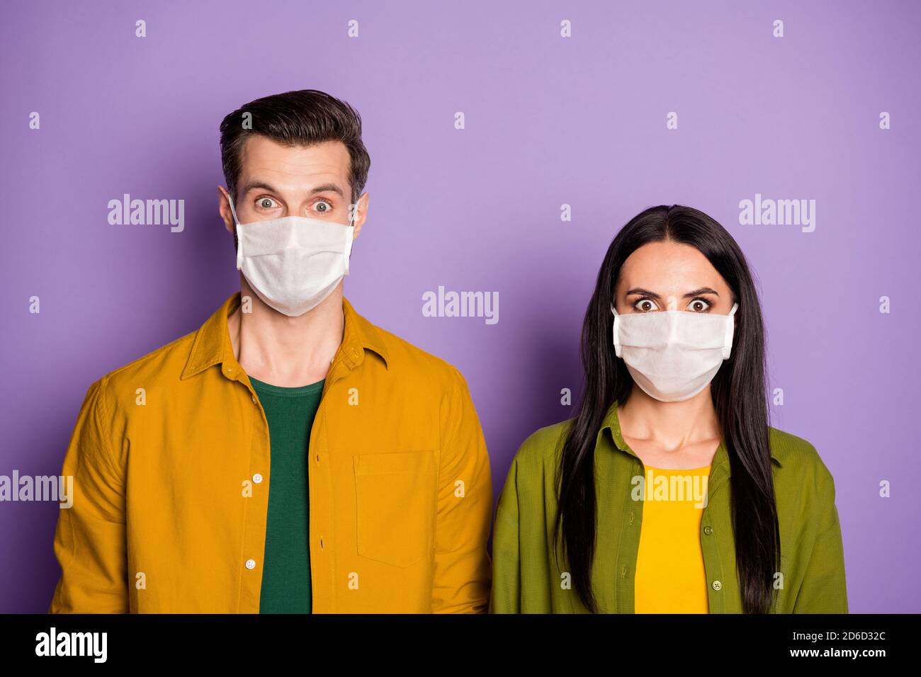 Photo of pretty lady handsome guy watch tv newsa use respiratory flu ...