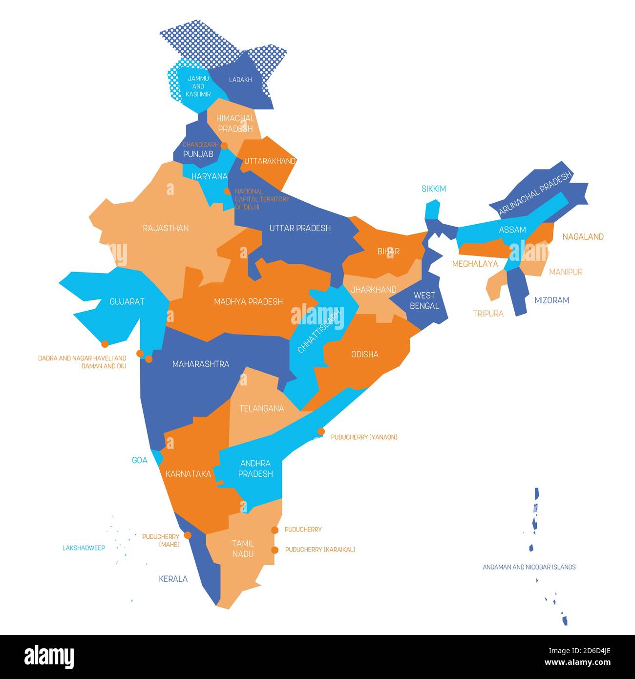 Colorful political map of India. Administrative divisions - states and ...