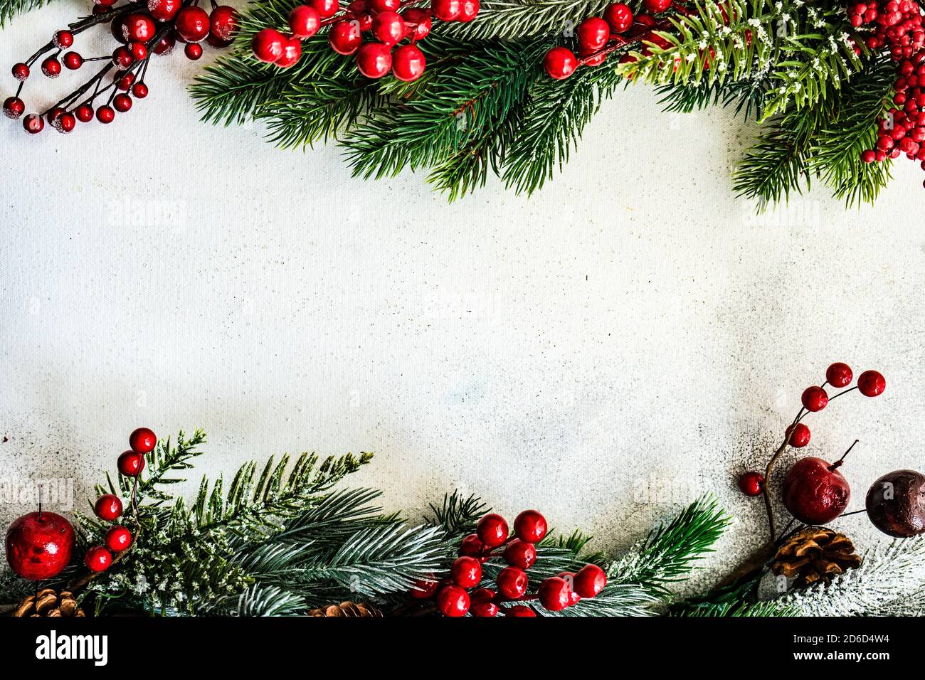 Christmas card concept - frame made with evergreen tree branches with ...