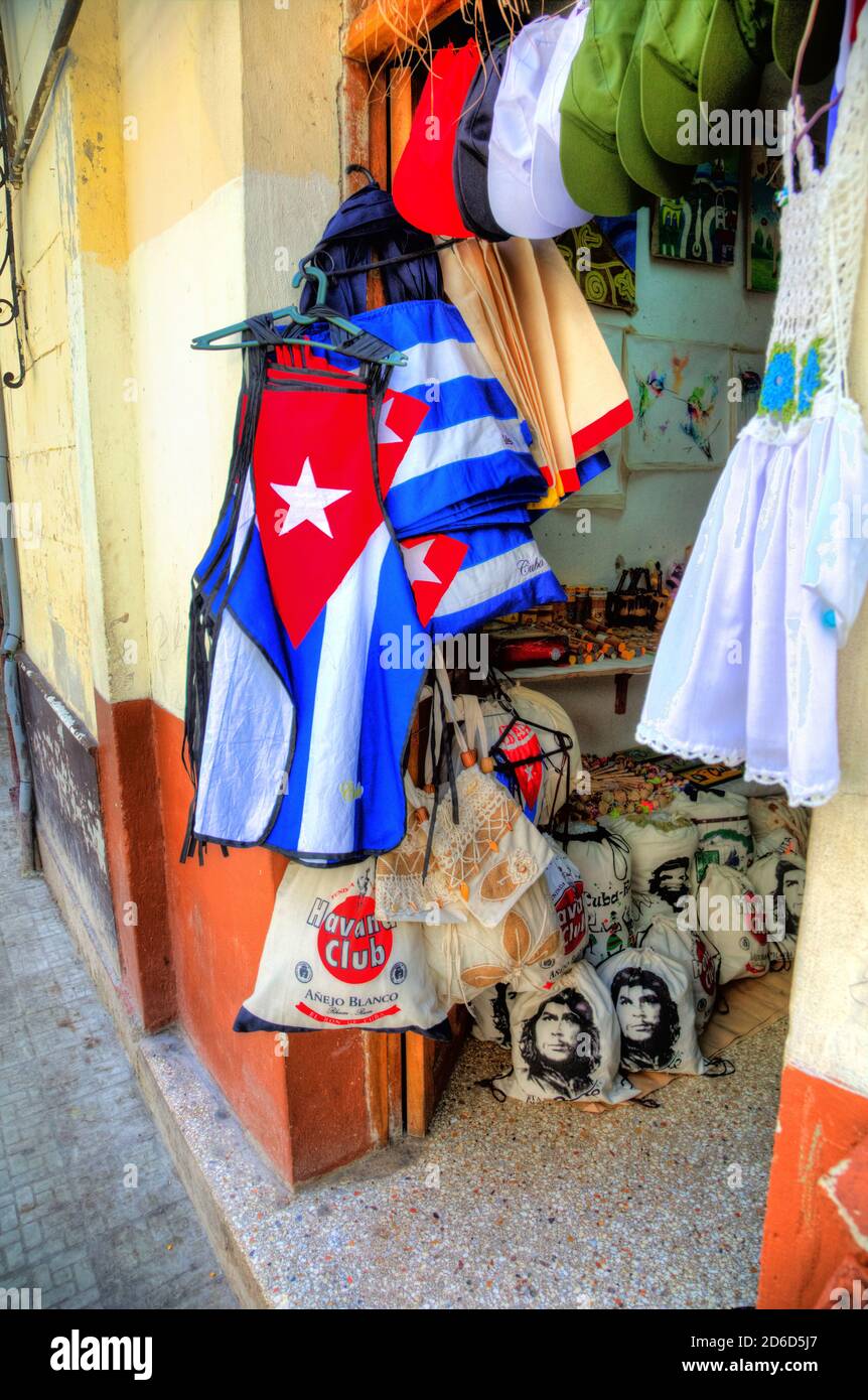Souvenir shop with Cuban flags in Old Havana Stock Photo - Alamy