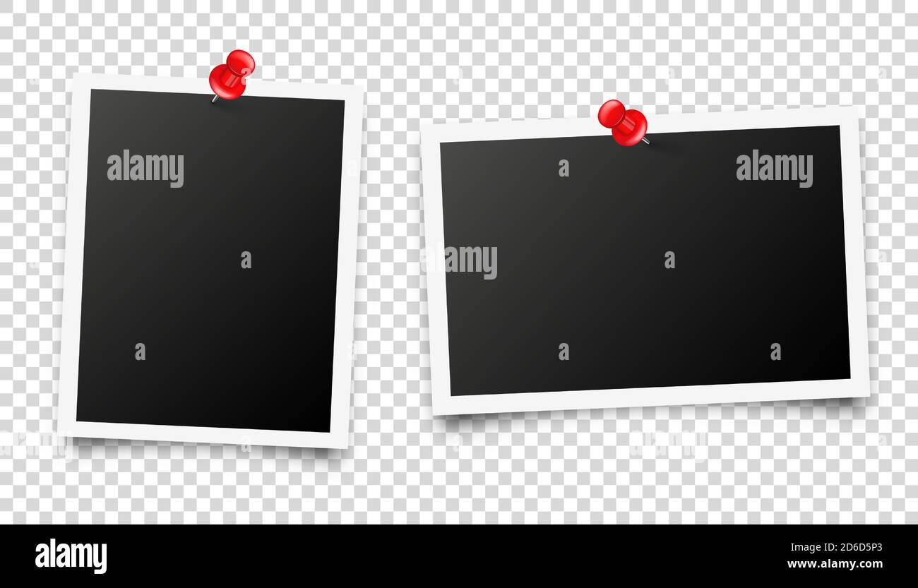 Realistic blank photo card frame, film set. Retro vintage photograph ...