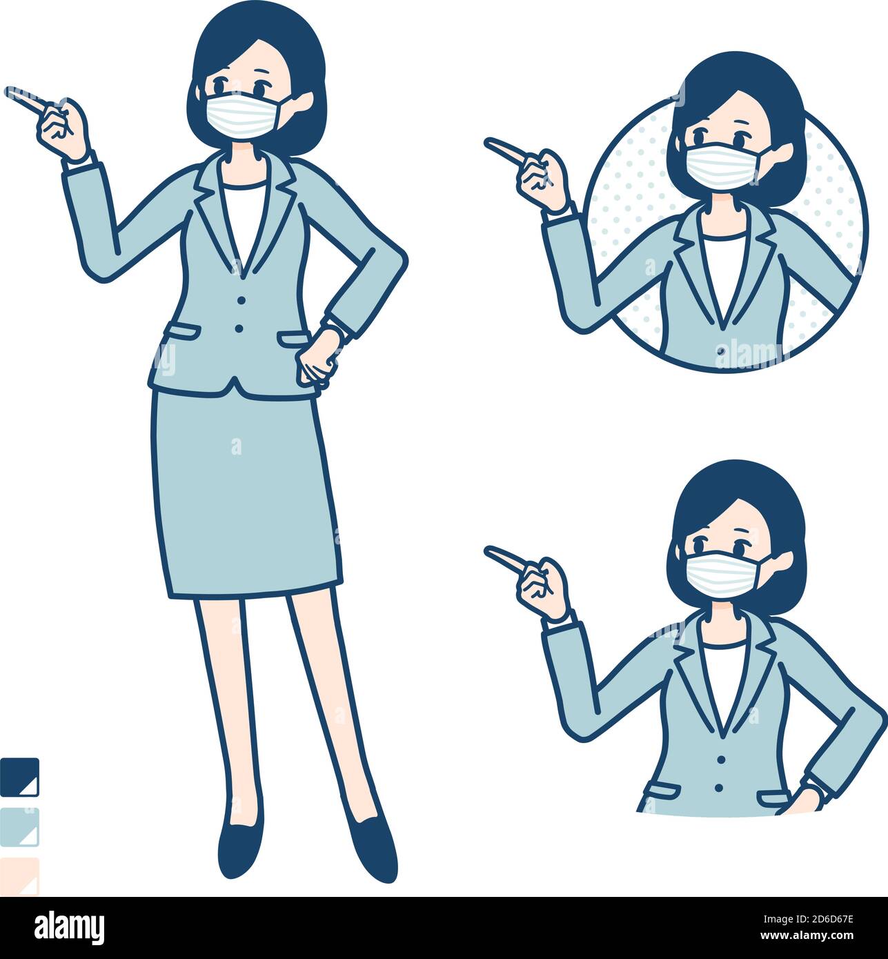 Business woman Wearing a mask with Explanation Pointing image. It's ...
