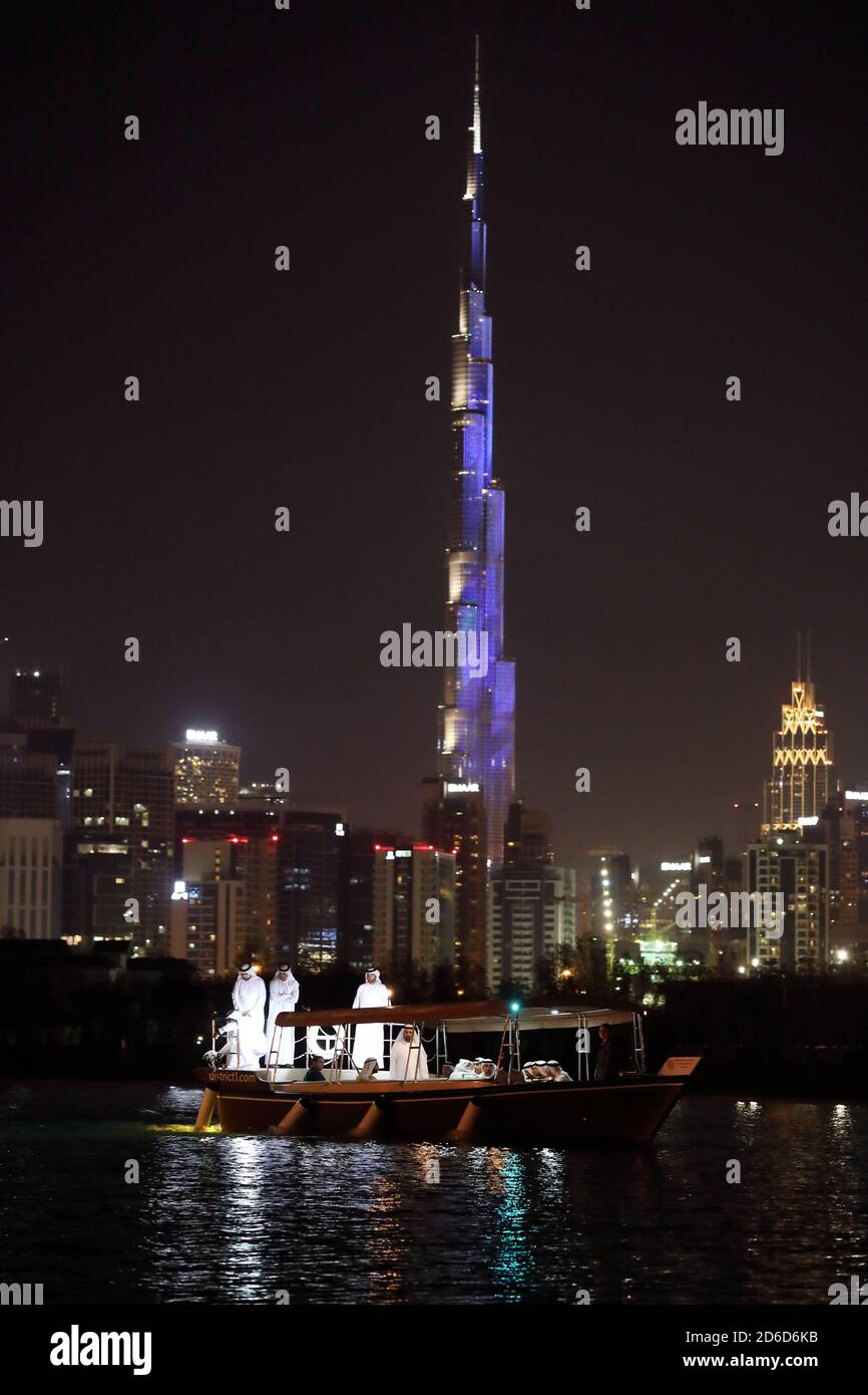 28.03.2019, Dubai, , United Arab Emirates - Boat in front of the ...