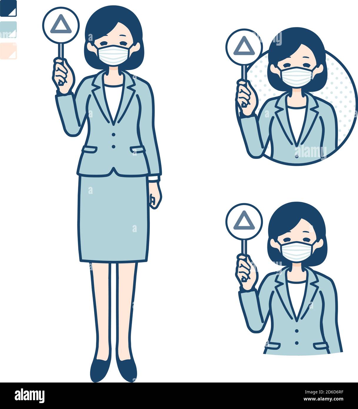 Business woman Wearing a mask with Put out a Triangle panel image. It's ...