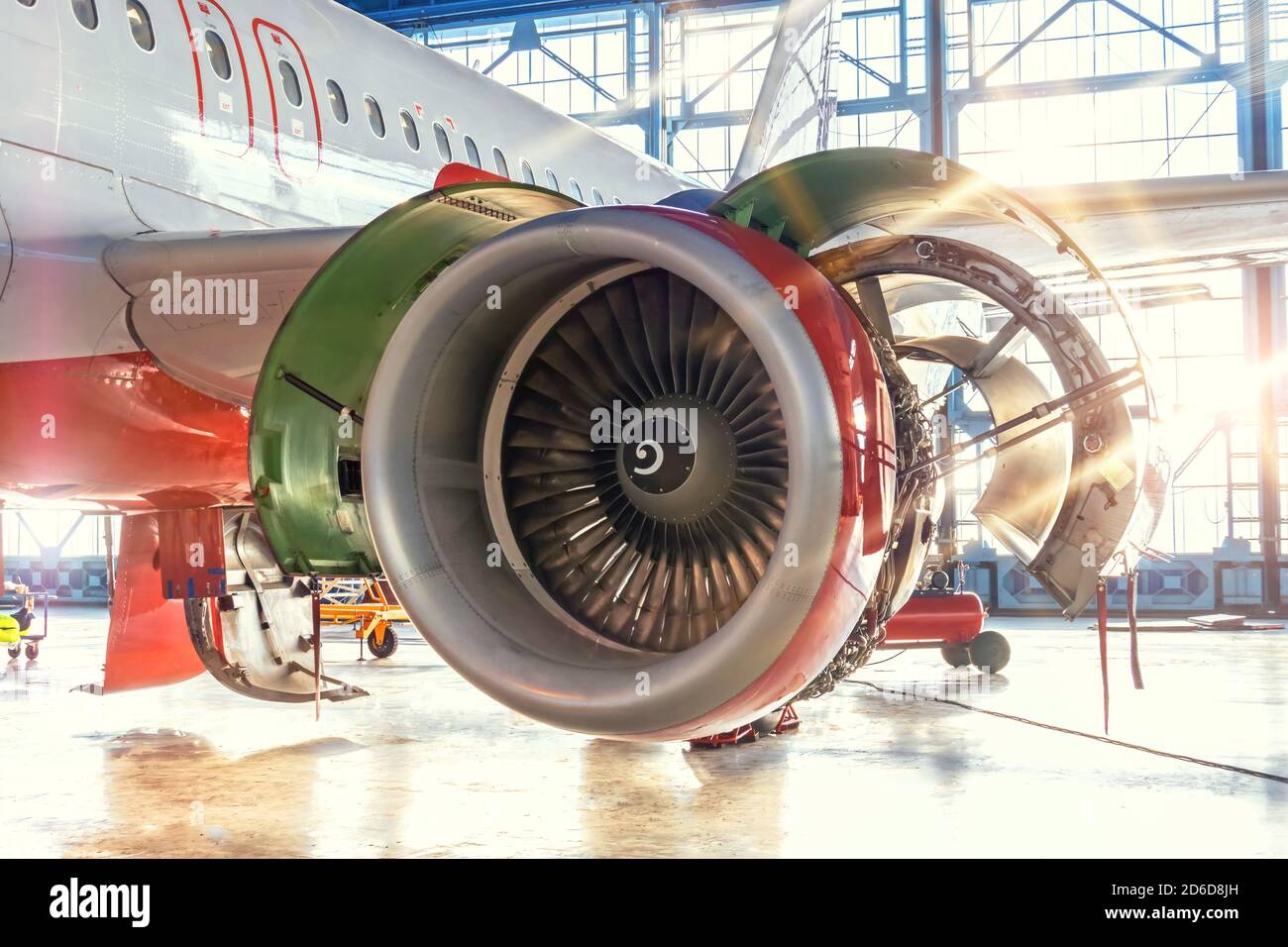 Aviation industry hangar, commercial aviation passenger airliner ...