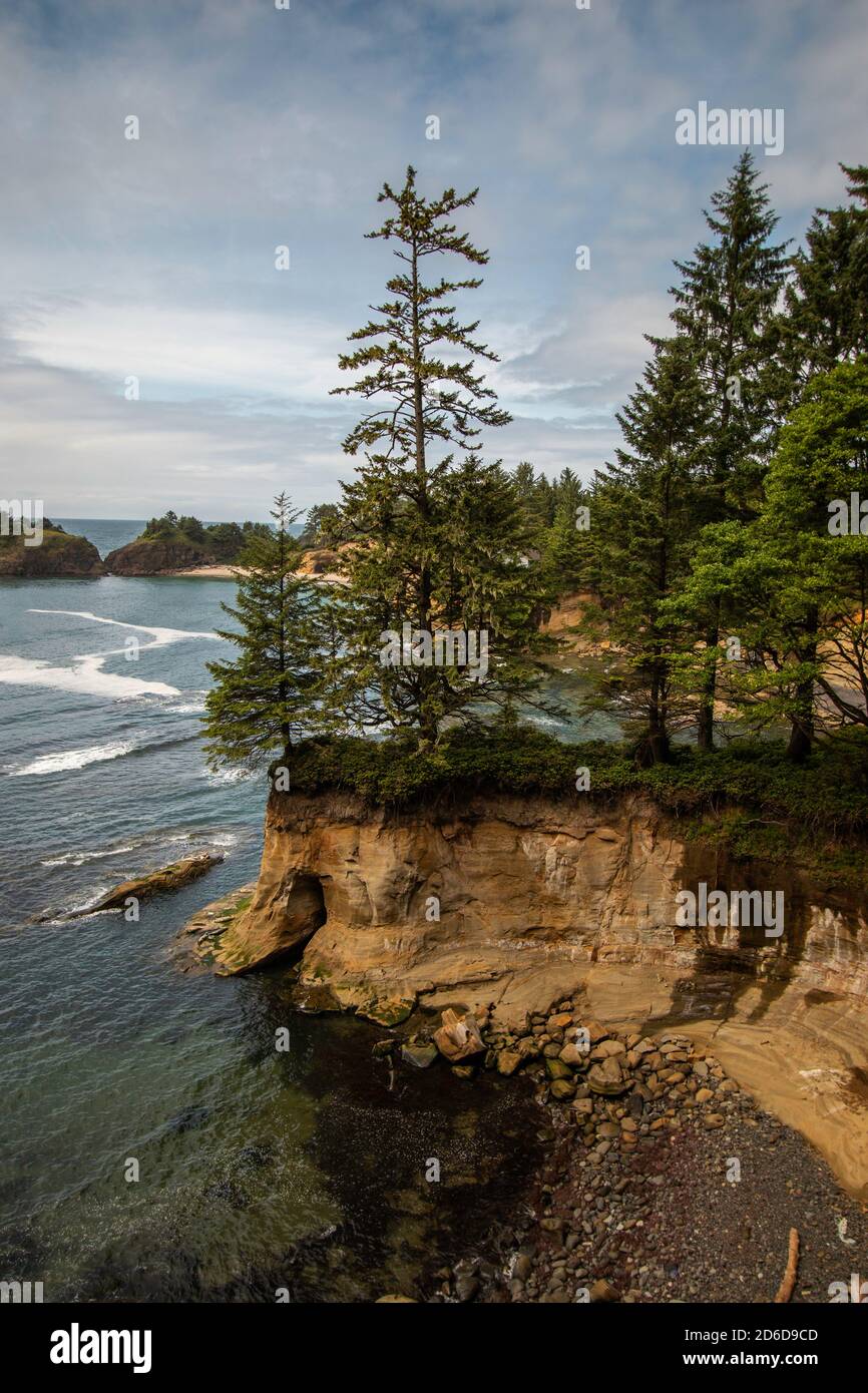 Water inlet cove off of the Pacific Ocean and the coast of Oregon Stock ...
