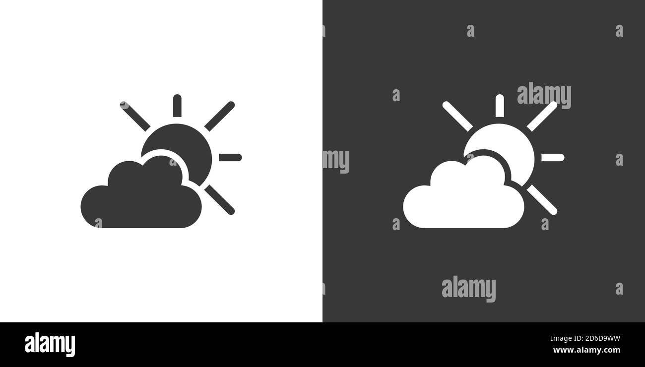 Sun and clouds. Isolated icon on black and white background. Weather ...