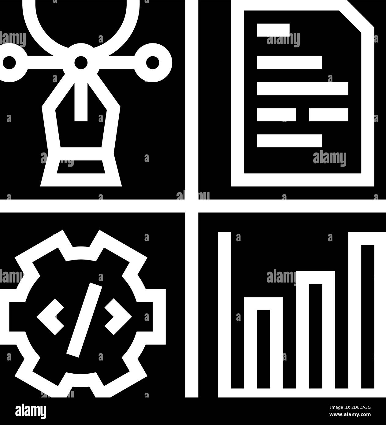 design, programming, content manager and analytics job glyph icon ...