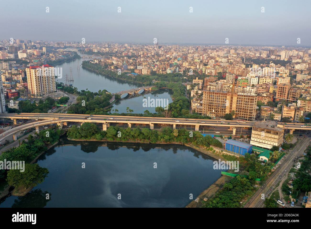 Dhaka, Bangladesh - October 16, 2020: A top view of the Hatirjheel area ...