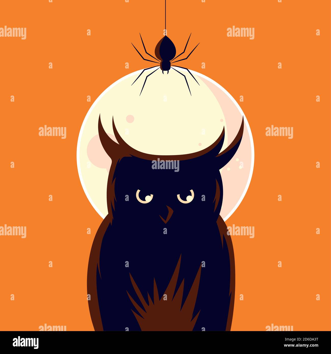 Halloween owl cartoon with spider in front of moon design, Holiday and ...