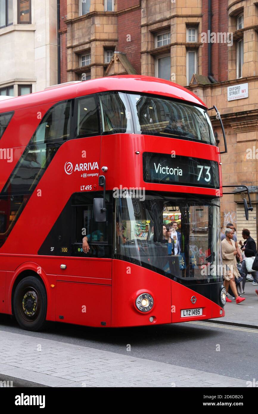 LONDON, UK - JULY 6, 2016: People ride New Routemaster bus in City of ...